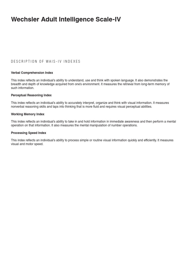 WAIS Descriptors | Download Free PDF | Wechsler Adult Intelligence ...