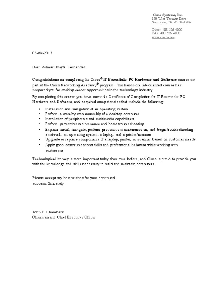 Letter | PDF | Cisco Systems | Personal Computers
