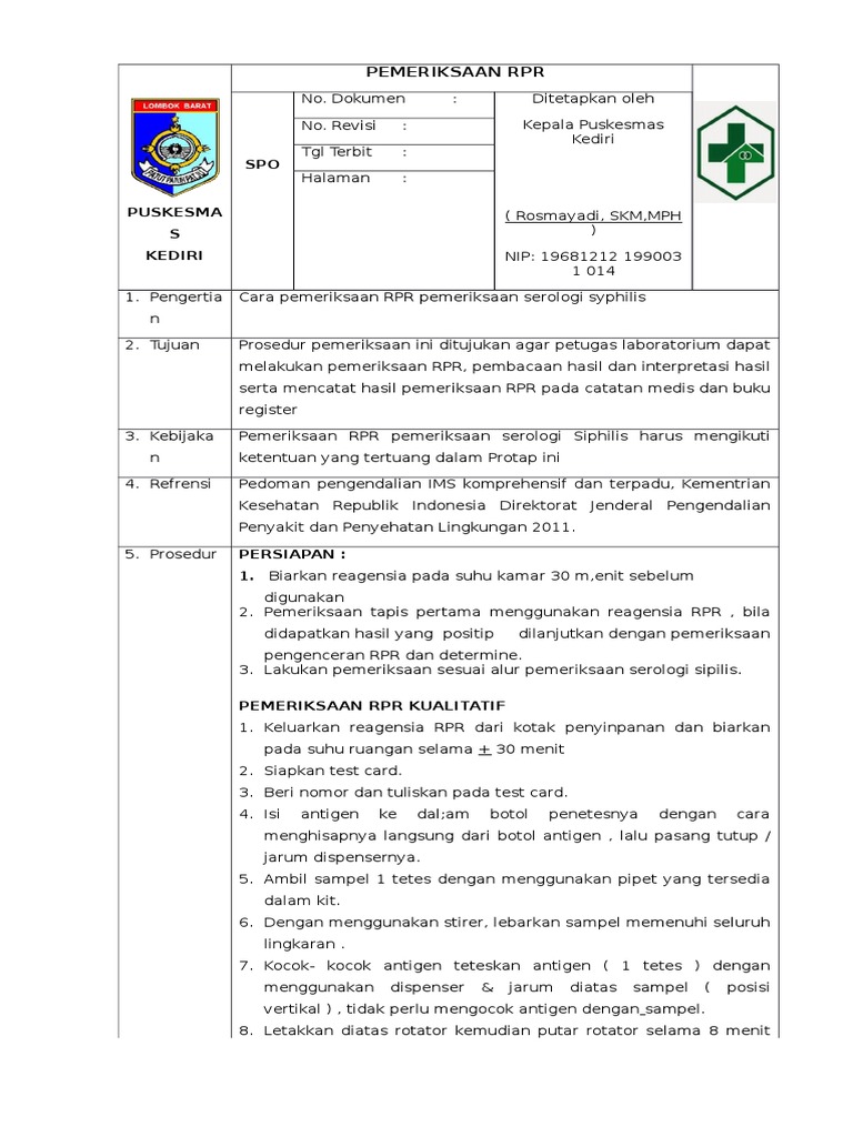 Spo Pemeriksaan RPR | PDF