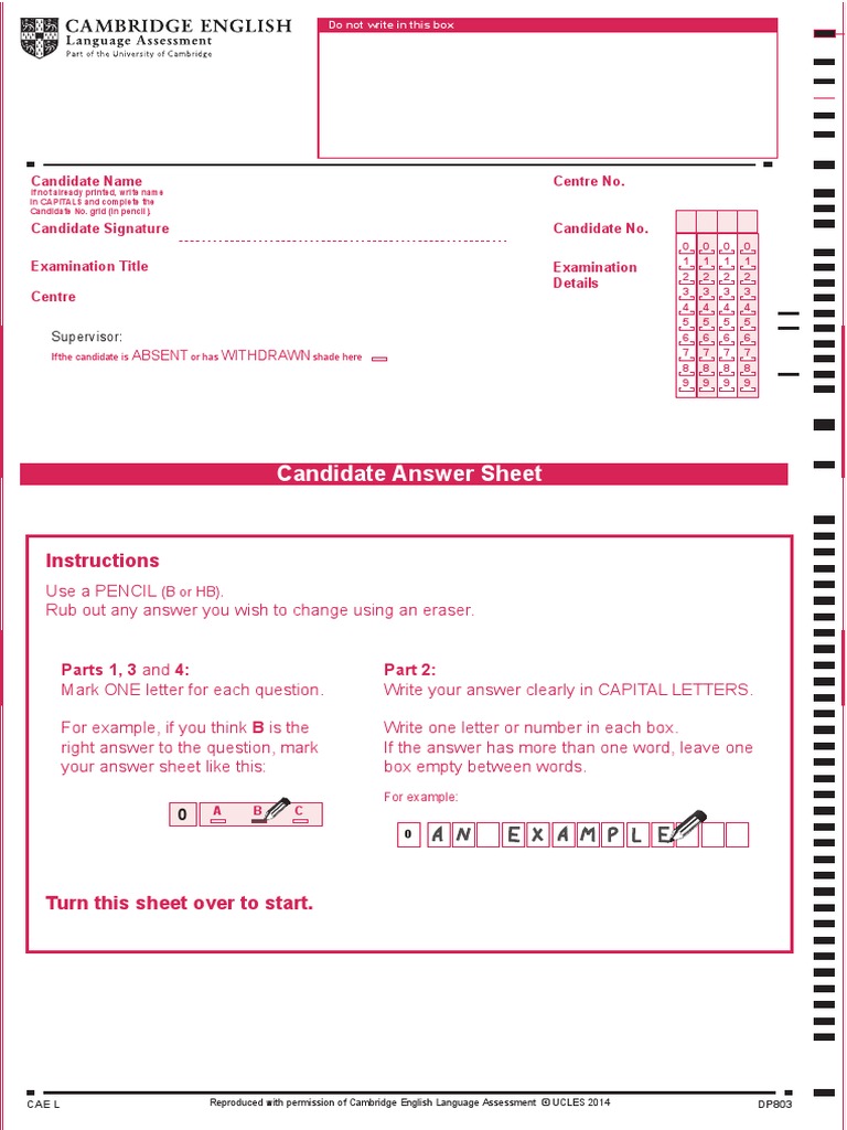 Answer Sheet Listening CAE | PDF