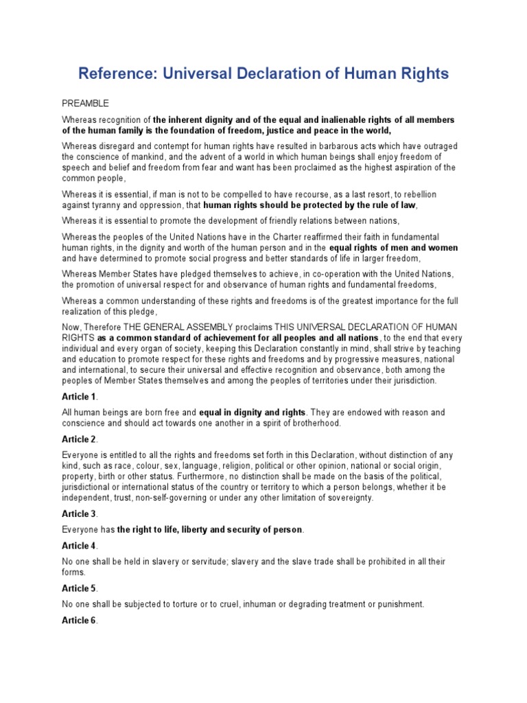 Reference: Universal Declaration of Human Rights | PDF | European ...