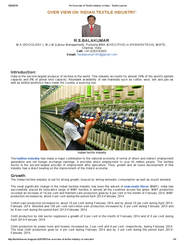 Overview of India's Textile Industry | PDF | Textile Manufacturing ...