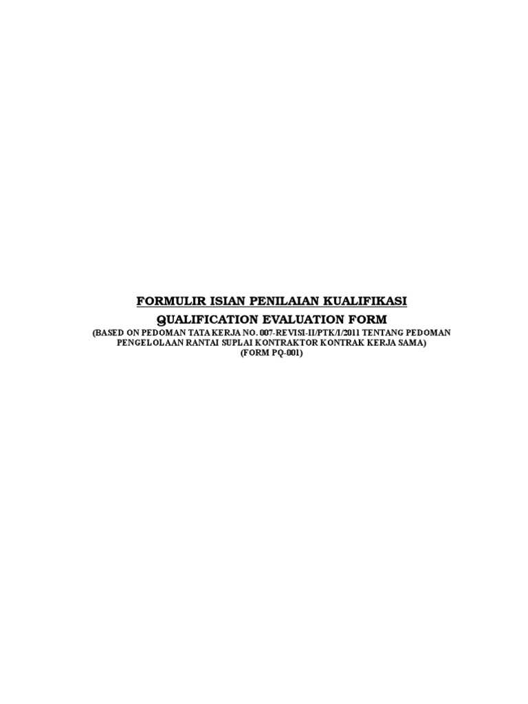 Form Isian Penilaian Kualifikasi (Form PQ-001) - PTK007REV2 TATELY | PDF