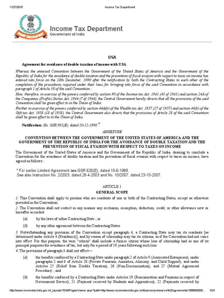 DTAA US and India - Income Tax Site | PDF | Permanent Establishment ...