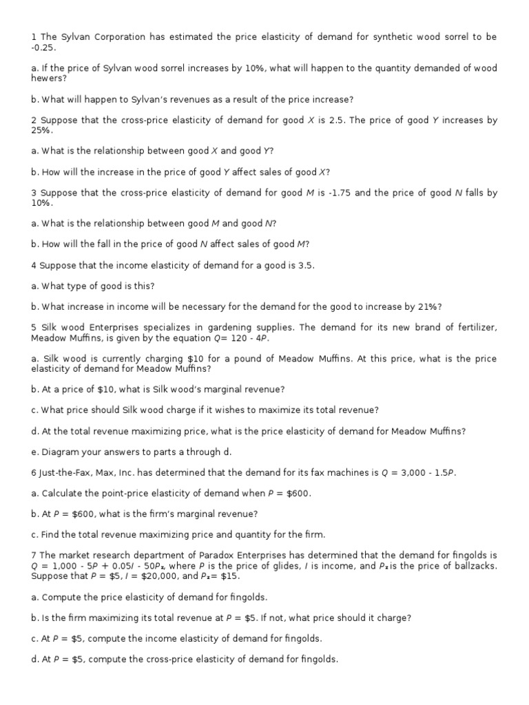 Elasticities Practice Problems | PDF | Demand | Price Elasticity Of Demand