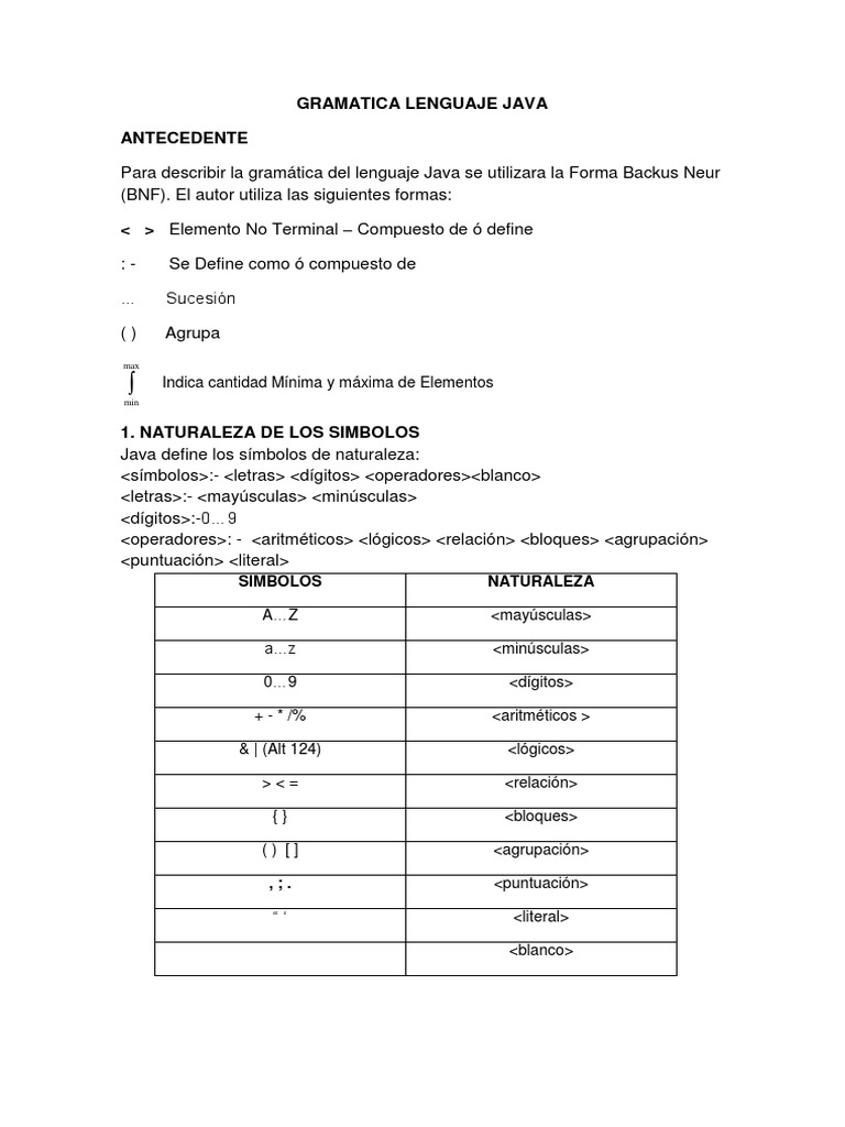 Gramatica Java | PDF | Java (lenguaje de programación) | Estructura de datos de matriz