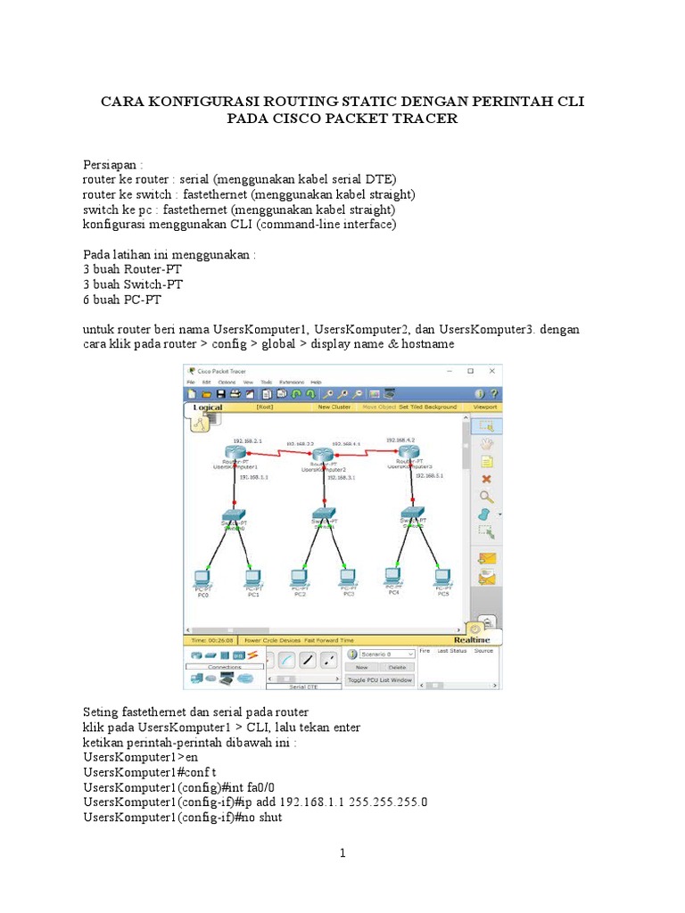 Cara Konfigurasi Routing Static Dengan Perintah Cli Pada Cisco Packet ...