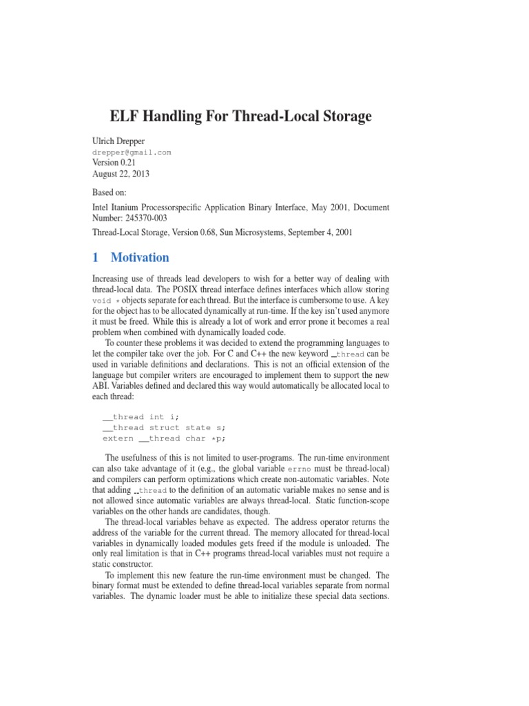 ELF Handling For Thread-Local Storage: 1 Motivation | PDF