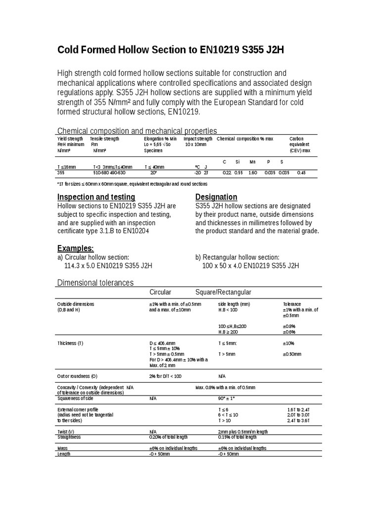 BS en 10219 (Tolerances) Dimensional-Tolerances | PDF