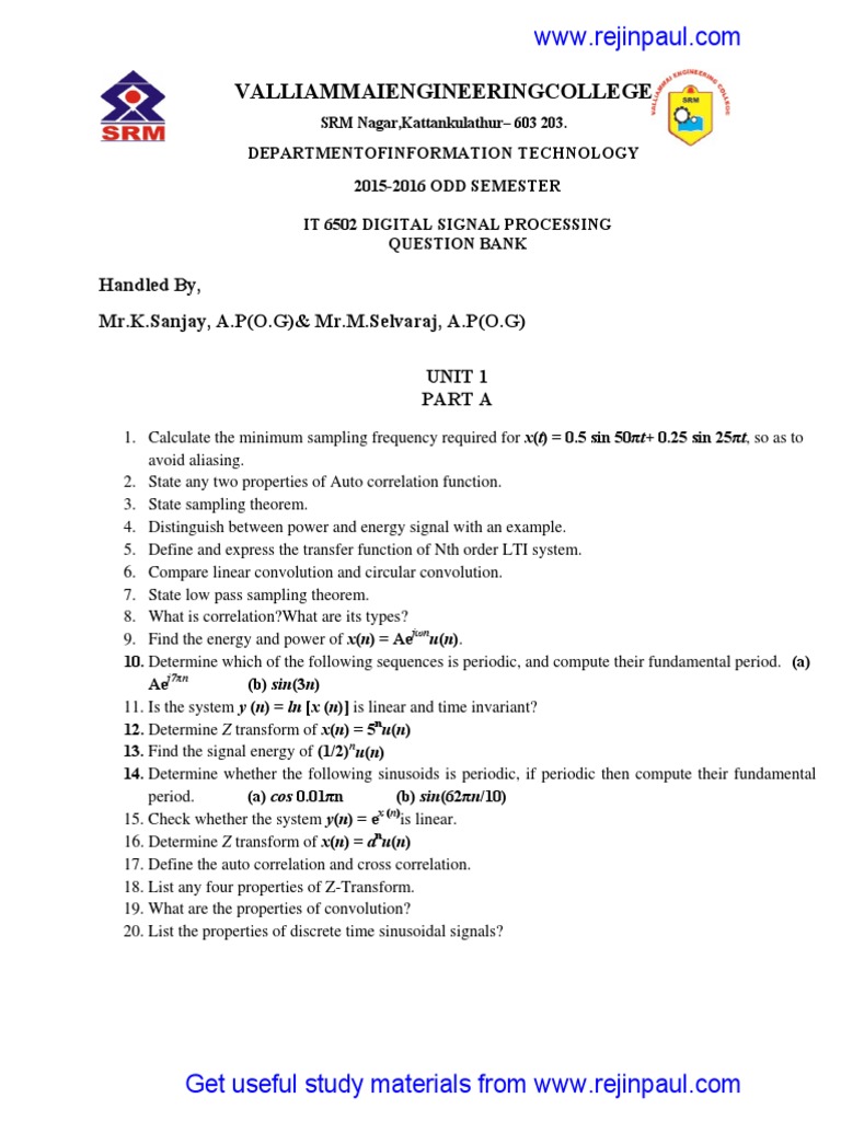 IT6502-Digital Signal Processing | PDF | Discrete Fourier Transform ...