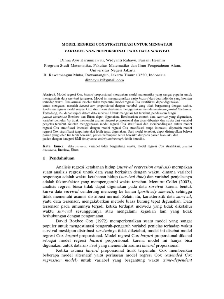 Model Regresi Cox Strati Kasi Untuk Mengatasi Variabel Non-Proporsional Pada Data Survival | PDF