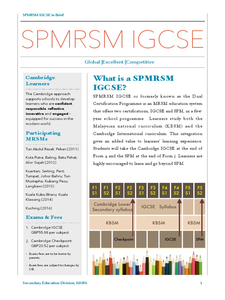 Sistem Pendidikan MRSM Igcse1 | PDF | Curriculum | Quality Of Life