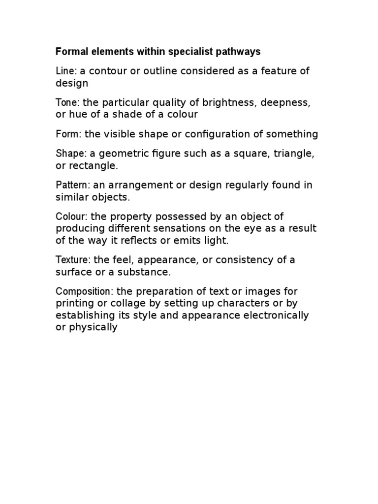 Formal Elements Within Specialist Pathways | PDF