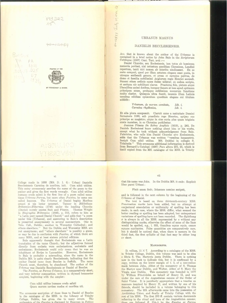 Daniel of Beccles Urbanus Magnus | PDF