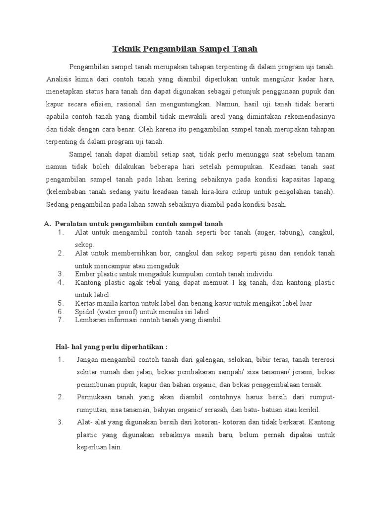 Prosedur Pengambilan Sampel Tanah | PDF