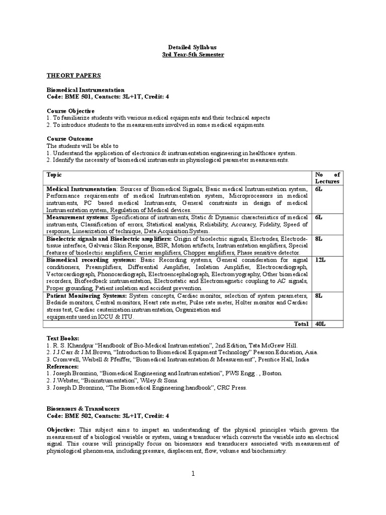 5th Sem B.tech BME Syllabus | PDF | Mosfet | Control Theory