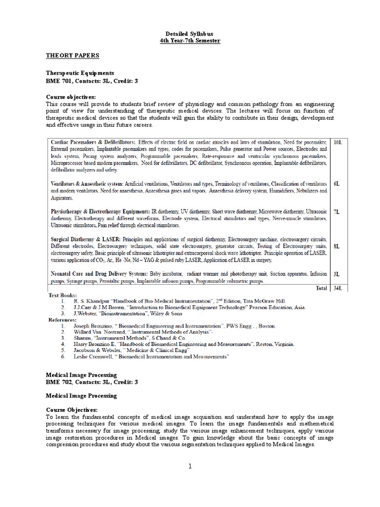 7th Sem B.tech BME Syllabus | PDF | Medical Imaging | Microelectromechanical Systems