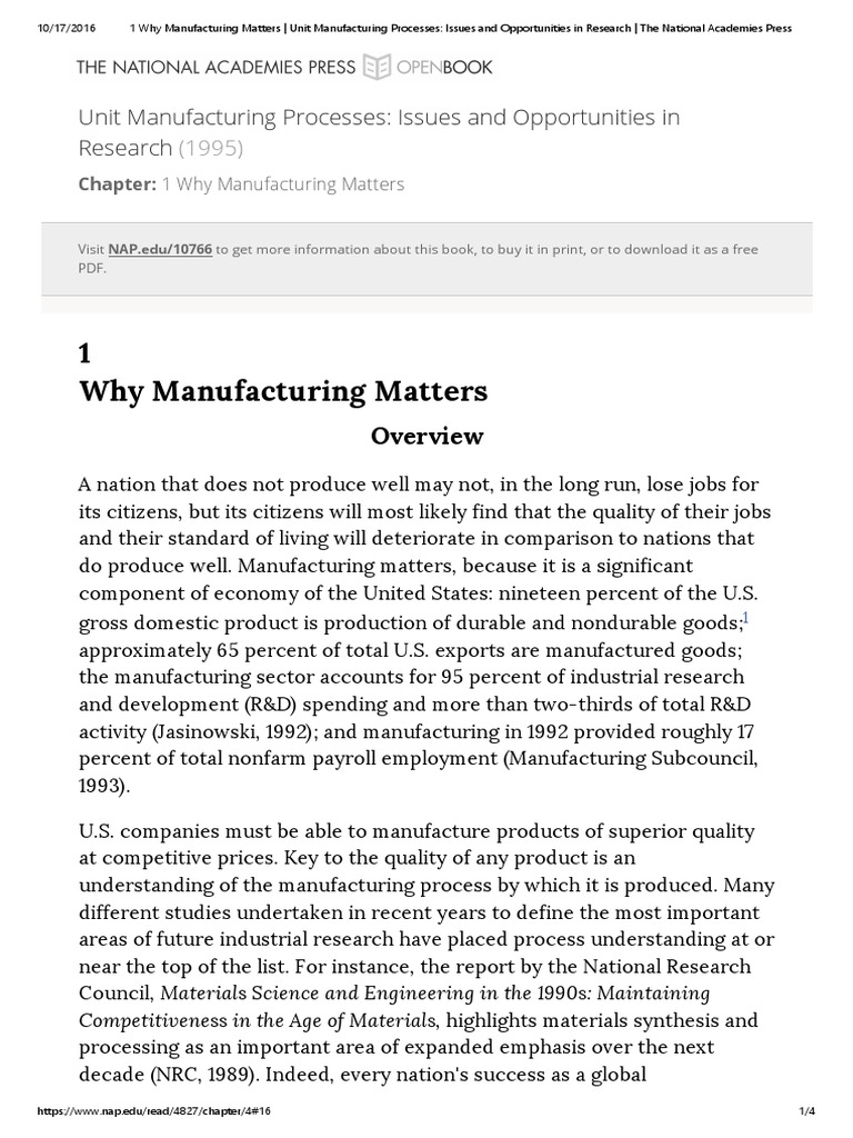 1 Why Manufacturing Matters - Unit Manufacturing Processes - Issues and ...