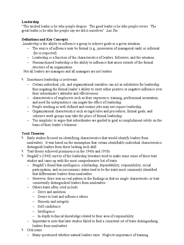 Leadership Lecture Notes | PDF | Power (Social And Political) | Leadership