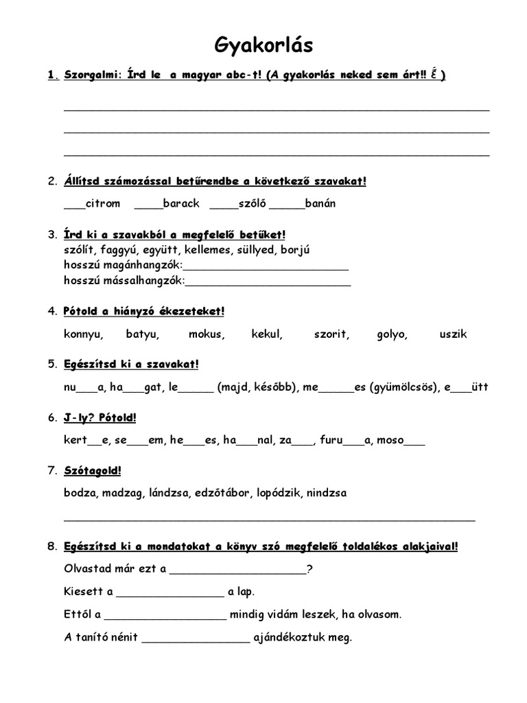 Gyakorlás - Nyelvtan Év Eleji Gyakorlás Dolgozat Előtt 3.osztály | PDF