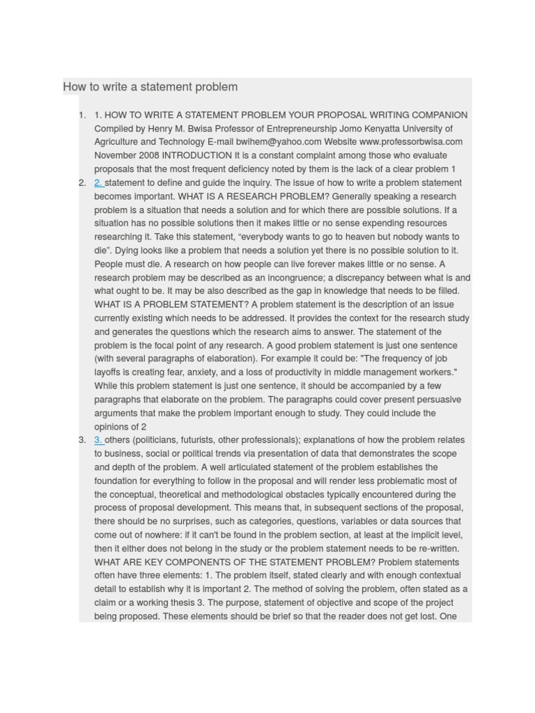 How To Write A Statement Problem | PDF | Qualitative Research | Agriculture