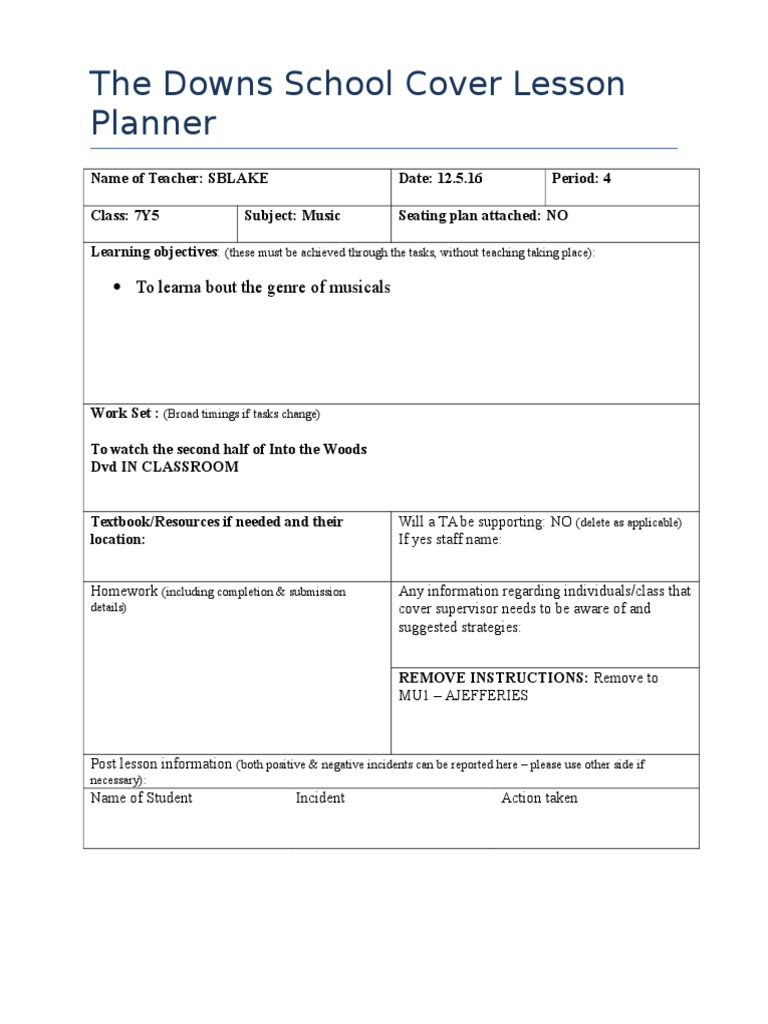 Music Cover Lesson Plan for 7Y5 | PDF