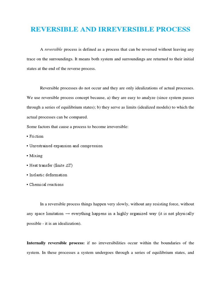 Reversible and Irreversible Process | PDF | Thermodynamic Equilibrium ...