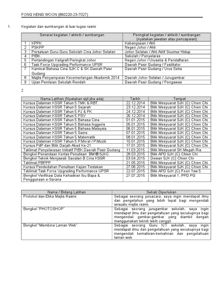 Kegiatan & Sumbangan Di Luar Tugas Rasmi | PDF