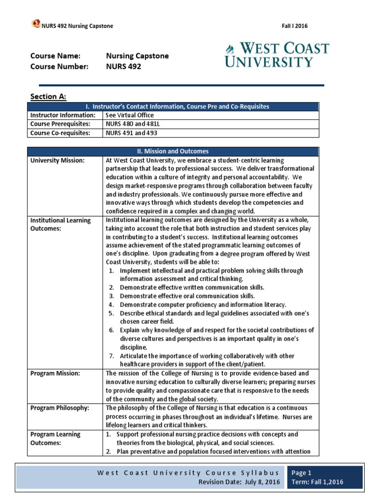 NURS 492 Nursing Capstone - 2016 - FALL - I | PDF | Nursing | Test ...