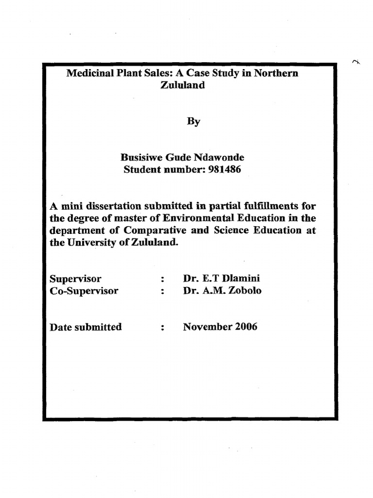 Medicinal Plant Sales - A Case Study in Northern Zululand - BG Ndawonde ...