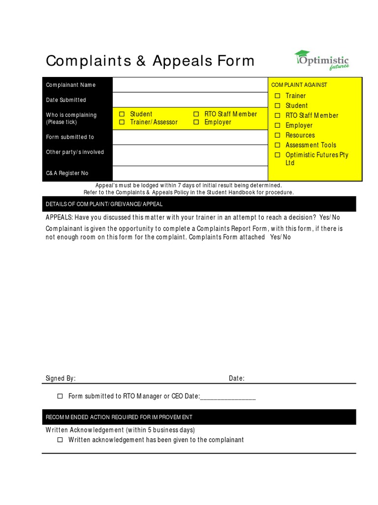 Complaints & Appeals Form: Complaint Against | PDF | Government | Justice