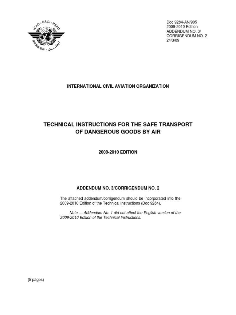 Doc 9284 - Technical Instruction Addenum 3 Corrigendum 2 | Dangerous ...