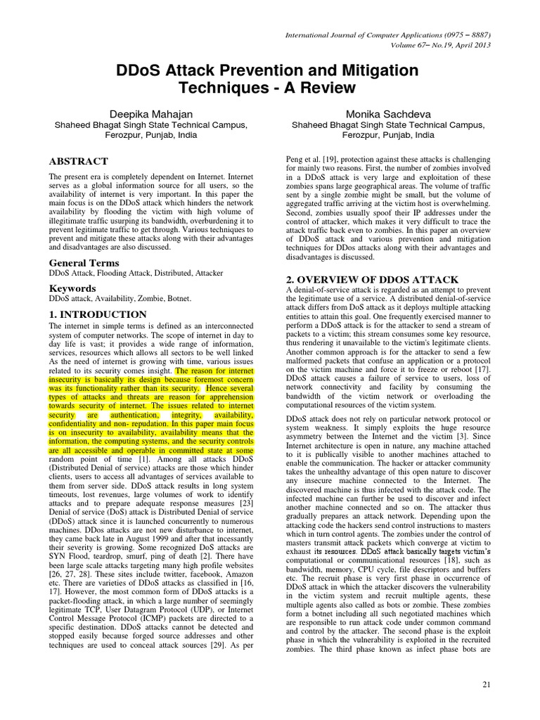 DDoS Attacks | PDF | Denial Of Service Attack | Computer Network