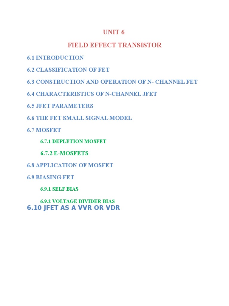 EDC Unit 6 FET | PDF | Field Effect Transistor | Mosfet