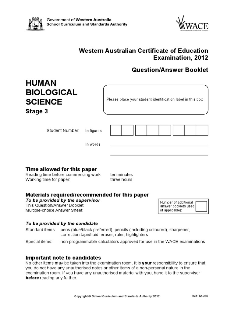 Hbs 2012 Wace Exam | PDF | Experiment | Proteins