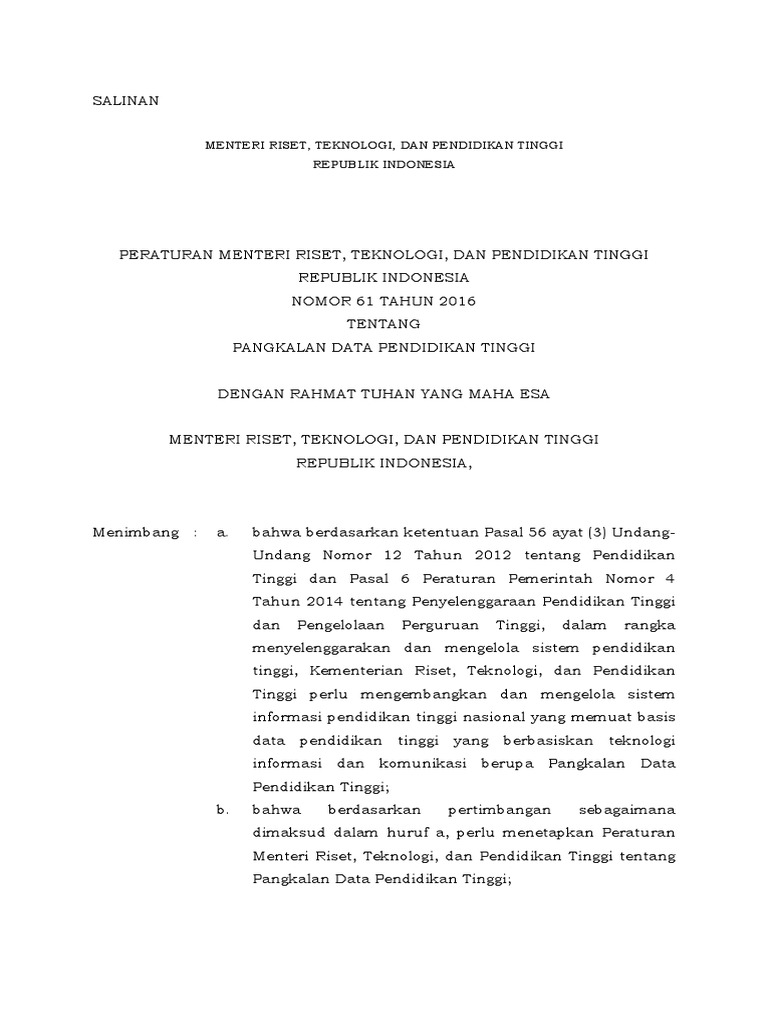 Peraturan Pangkalan Data Pendidikan Tinggi | PDF