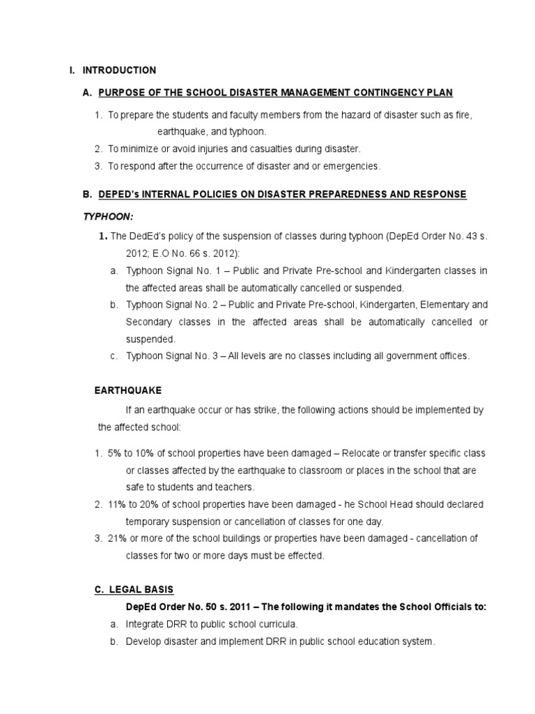 School Disaster Management Contingency Plan | Emergency Evacuation ...
