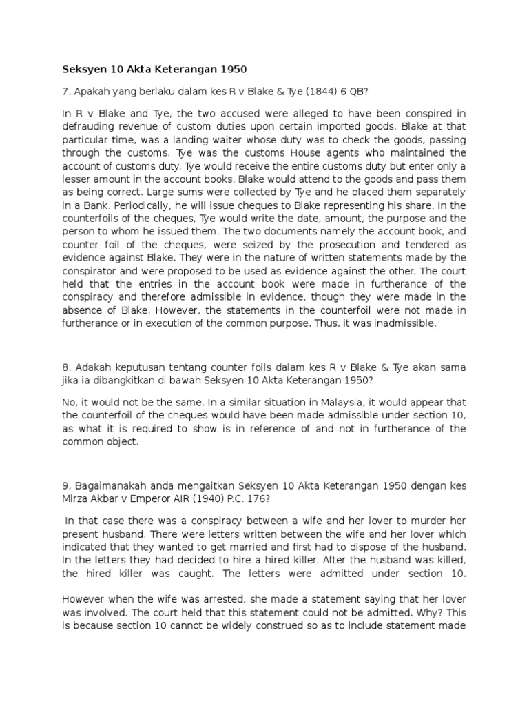 Seksyen 10 Akta Keterangan 1950 | PDF | Cheque | Virtue