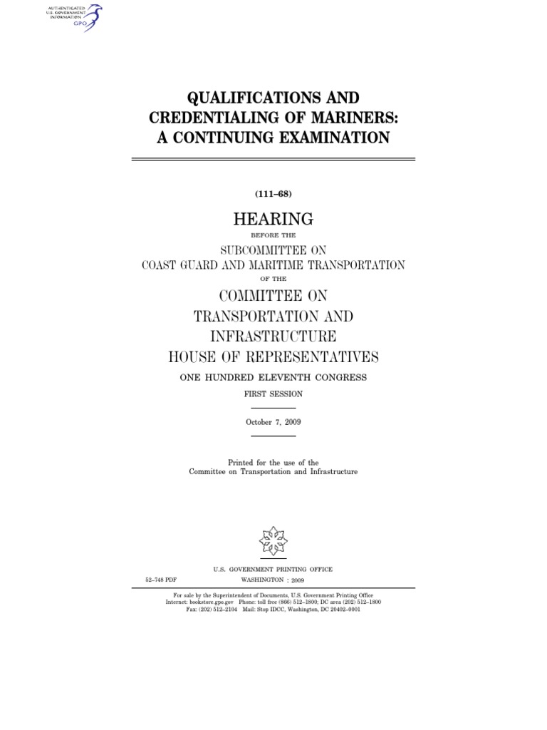 House Hearing, 111TH Congress - Qualifications and Credentialing of ...