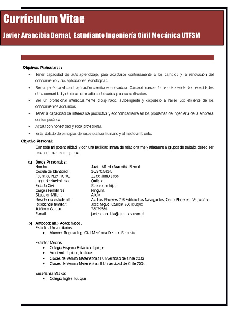 Curriculum Vitae Javier Arancibia | PDF