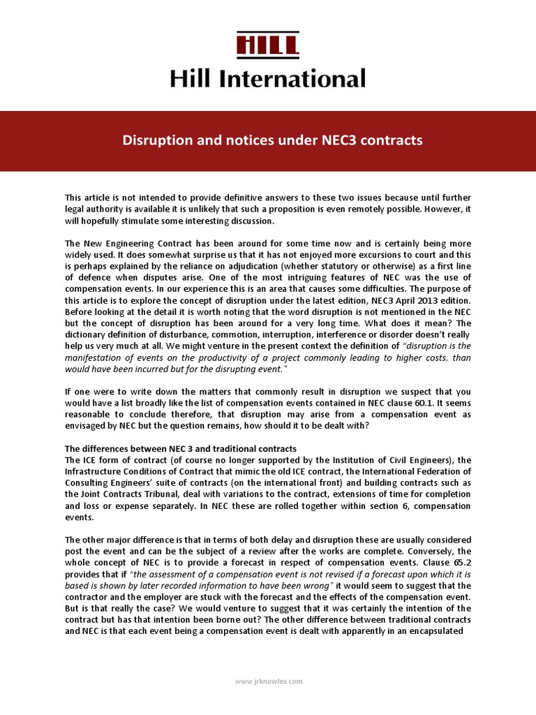 NEC3 Disruption & Compensation Events | PDF