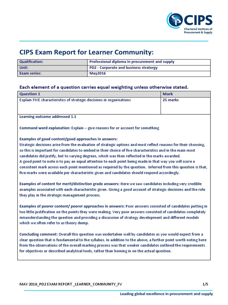 PD2 Exam Report: May 2016 Insights | PDF | Strategic Management | Question