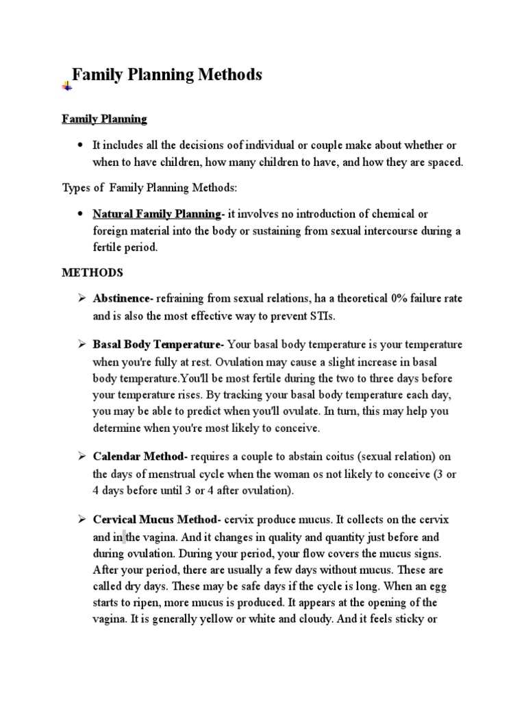 Family Planning Methods | PDF | Childbirth | Menstrual Cycle
