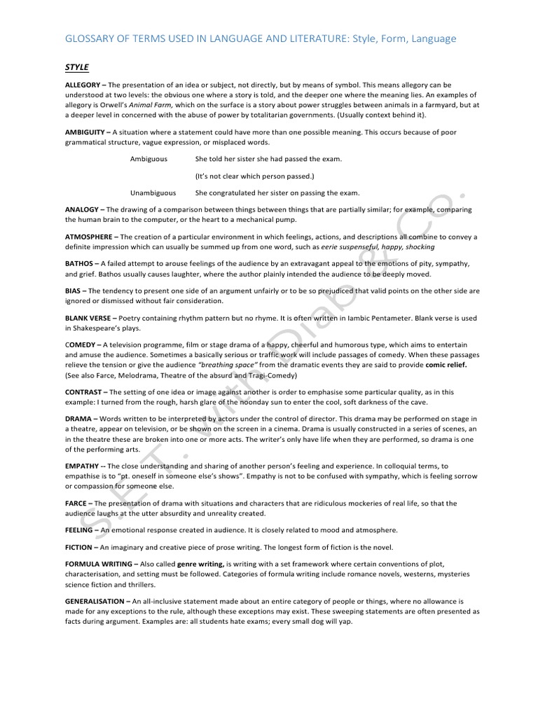 Glossary of Language, Form and Style Techniques | PDF | Poetry | Lyric ...