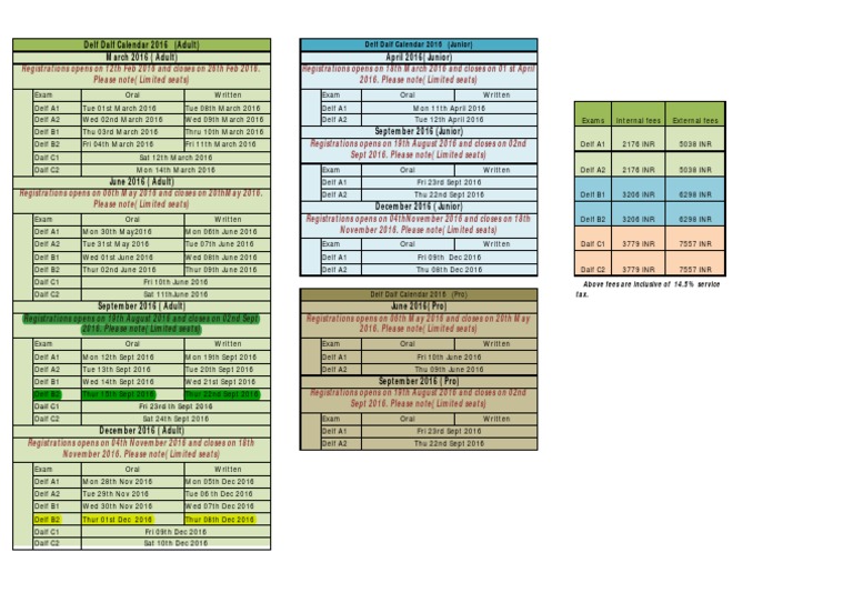 Delf Dalf Examinations Schedule On 2016 | PDF