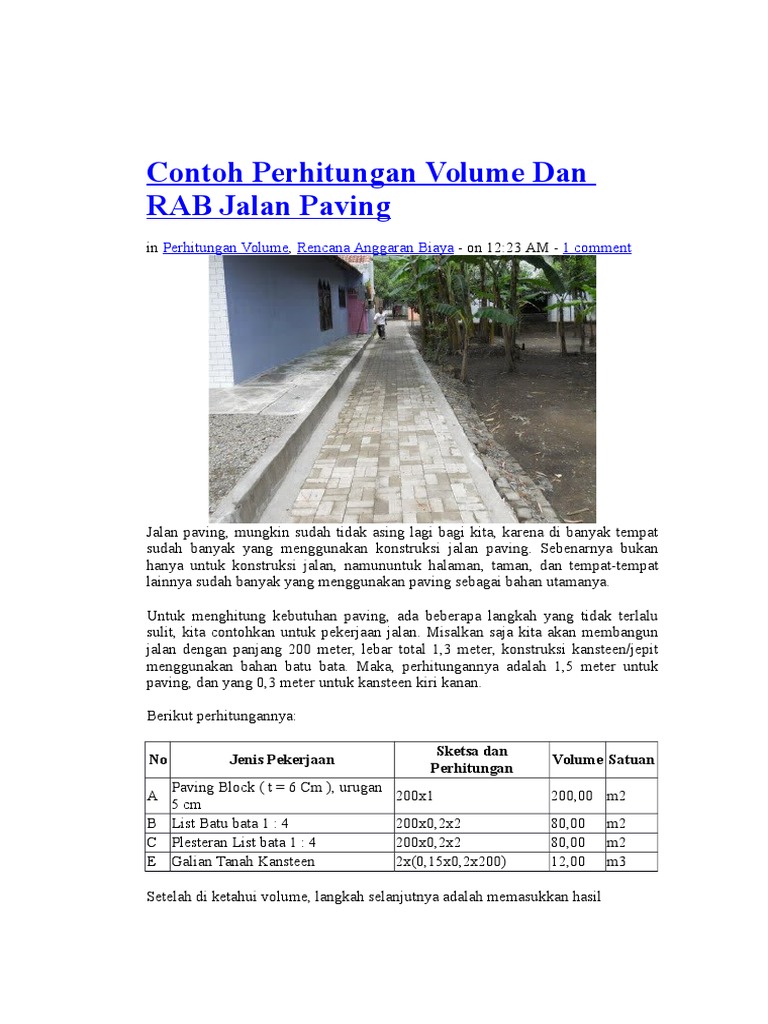 MENGHITUNG VOLUME DAN RAB JALAN PAVING | PDF