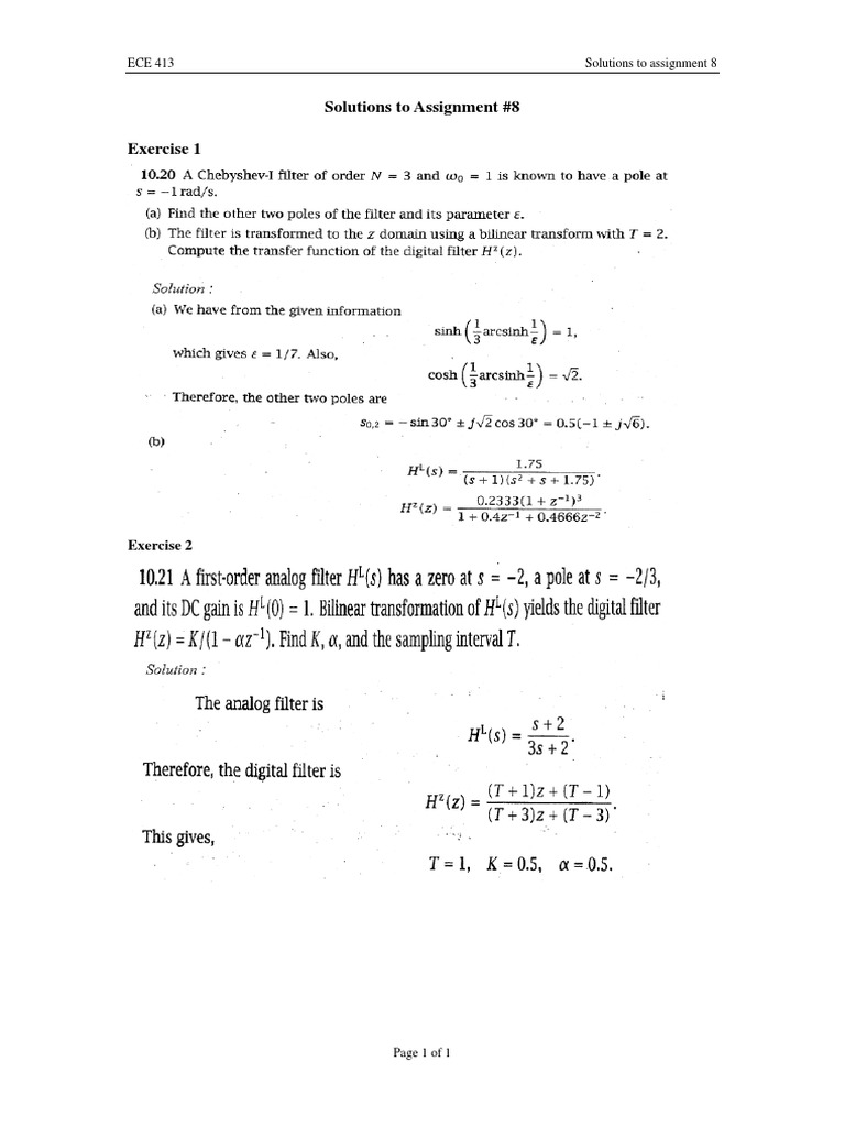 ECE 413 Solutions To Assignment 8 | PDF