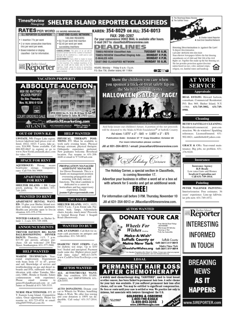 Shelter Island Reporter Classifieds: Oct. 20, 2016 | PDF | Renting ...