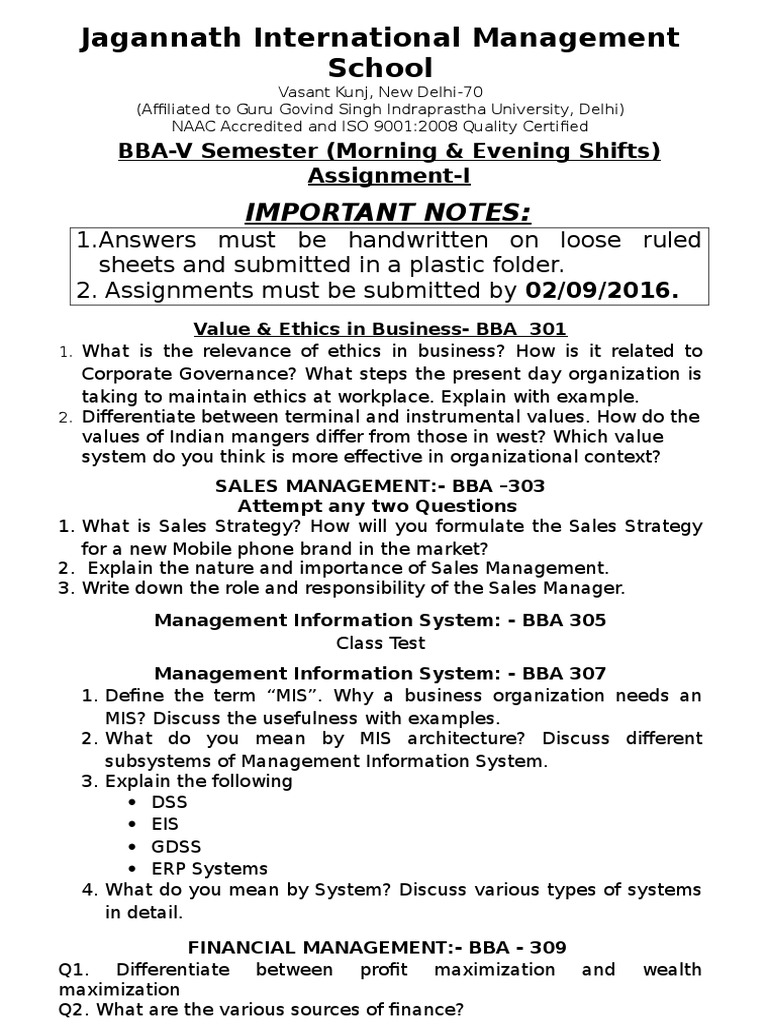 BBA V Semester Assignments 1 | PDF