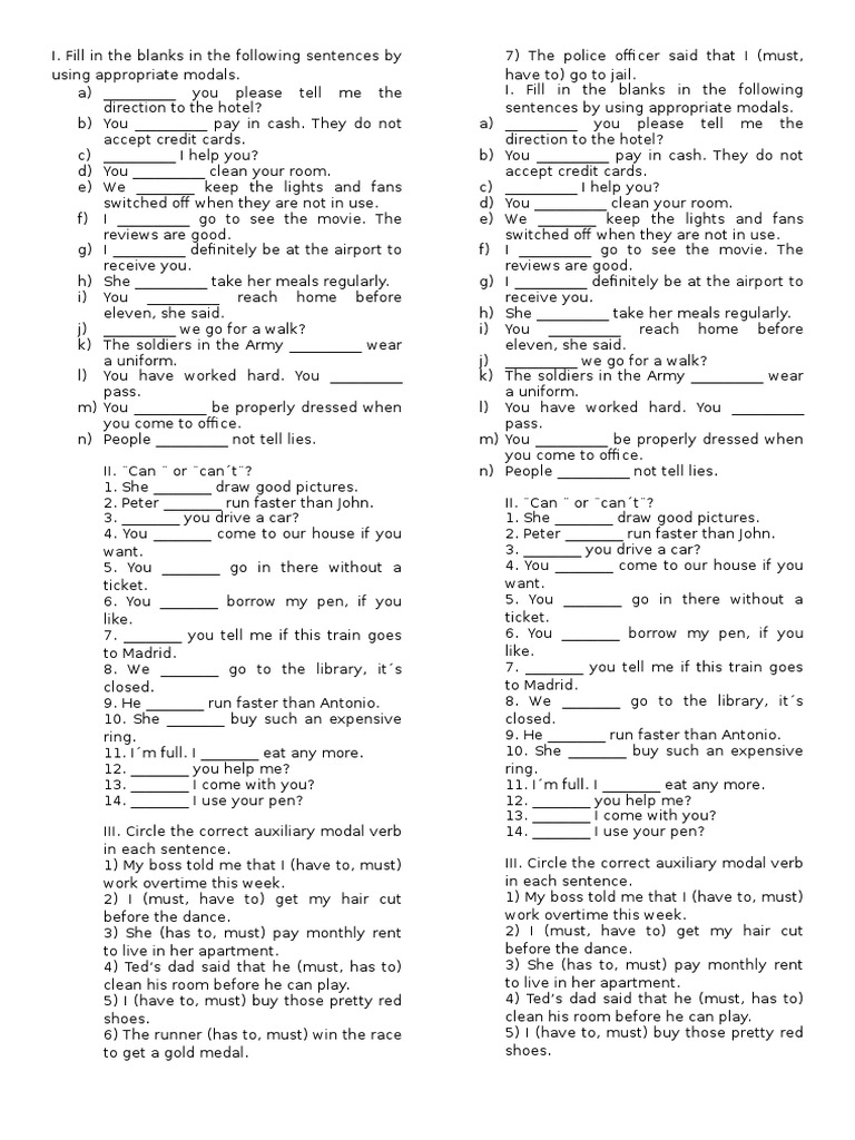 Modal Verbs Test | PDF | Onomastics | Language Mechanics